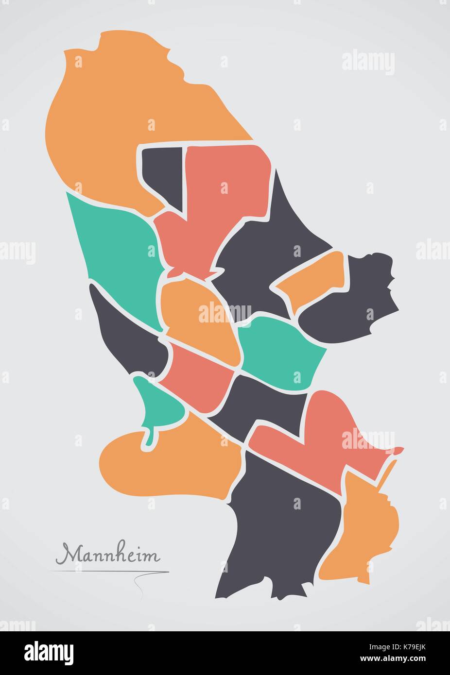 Mannheim Map with boroughs and modern round shapes Stock Vector Image ...