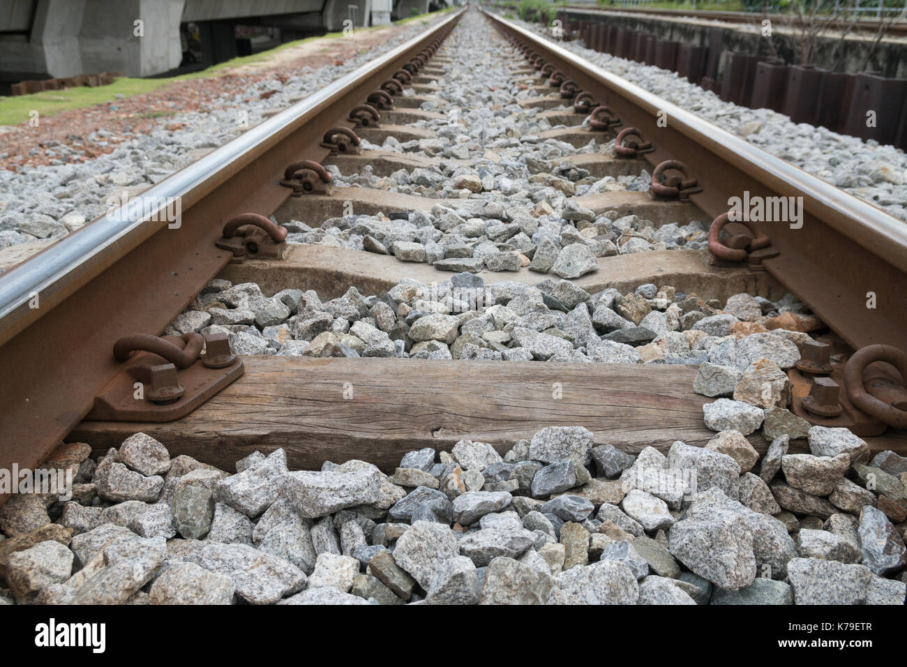 old iron white bridge and railway line Stock Photo - Alamy