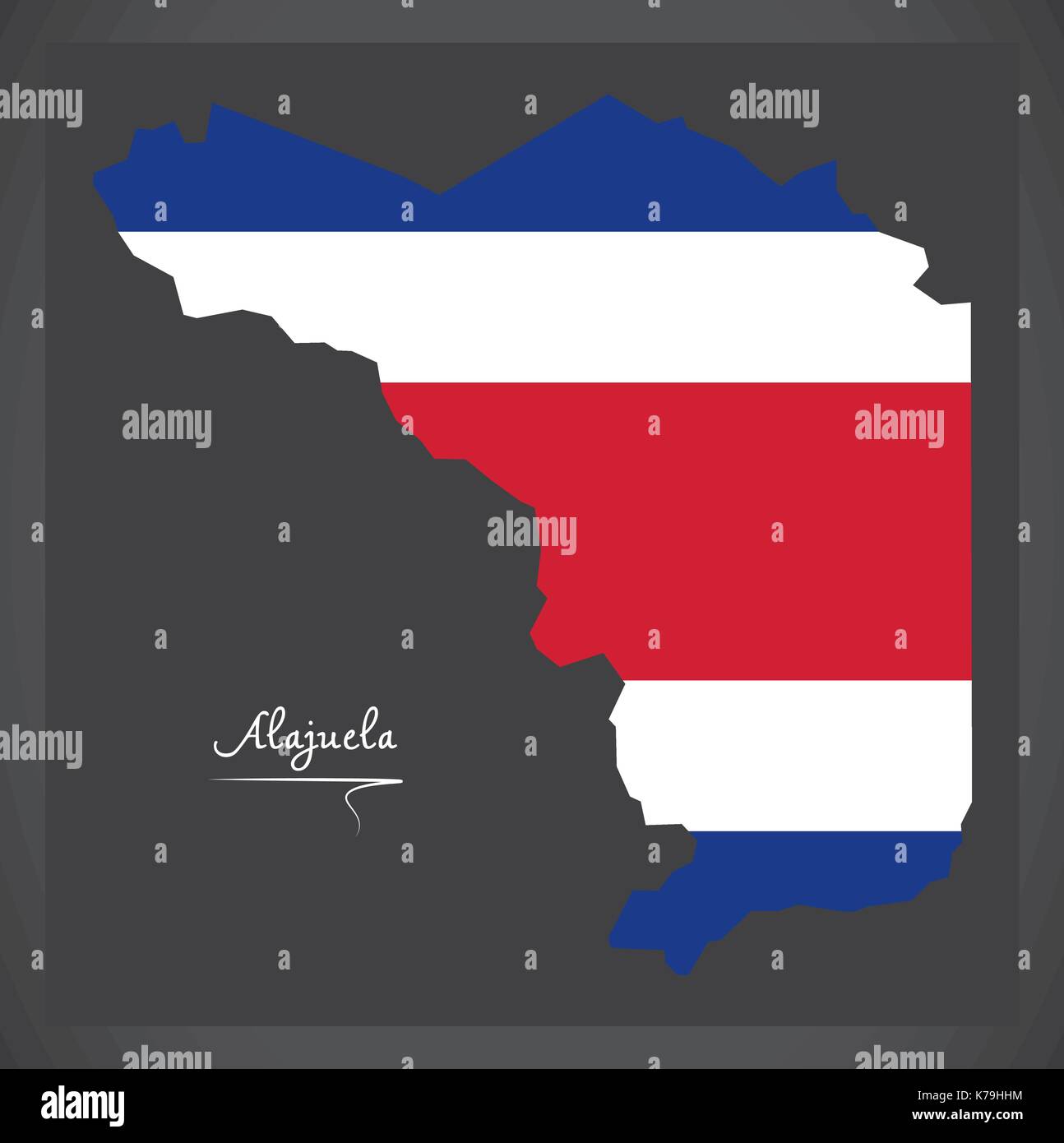 Alajuela map of Costa Rica with national flag illustration Stock Vector ...