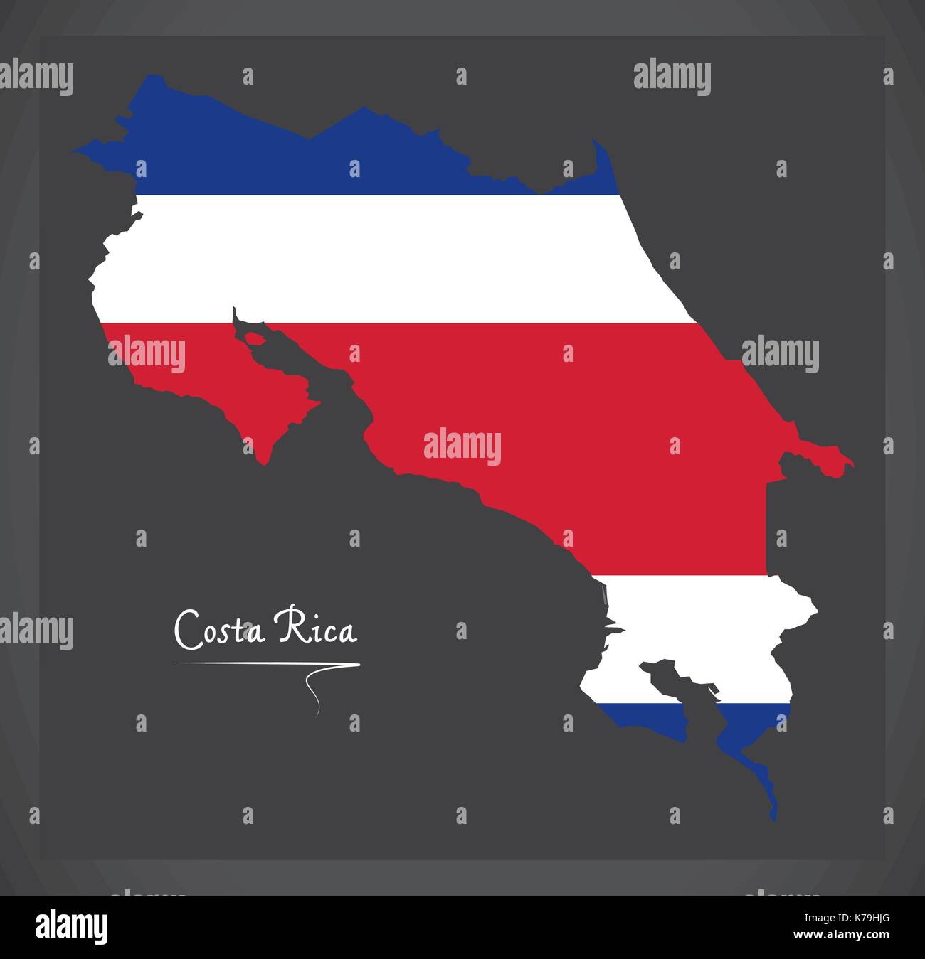 Costa Rica mainland map with national flag illustration Stock Vector ...