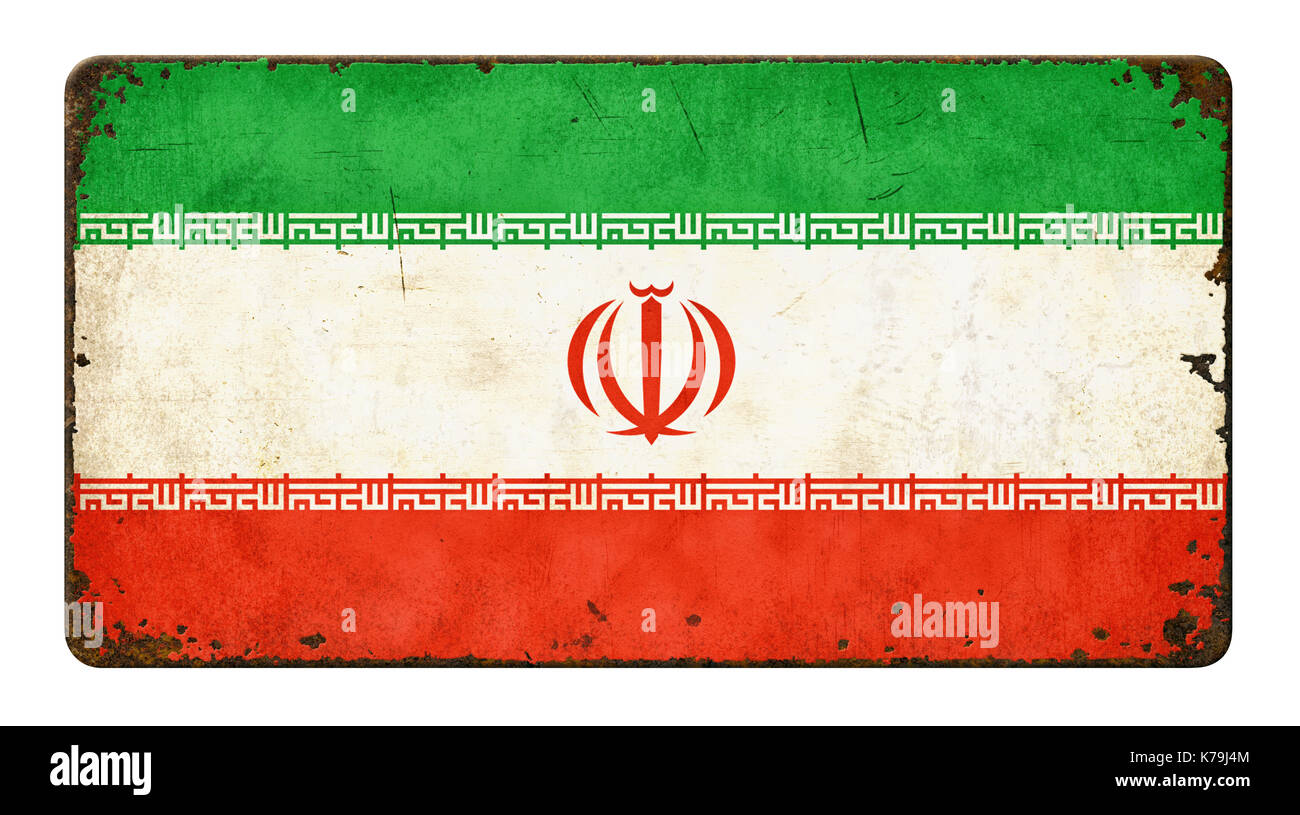 Vintage metal sign on a white background - Flag of Iran Stock Photo - Alamy