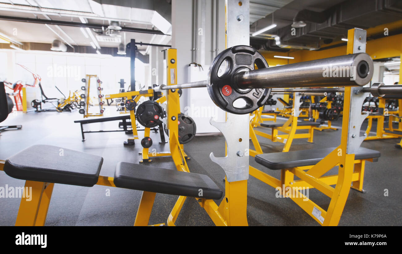 Interior Of Modern Fitness Gym - yellow color Stock Photo - Alamy