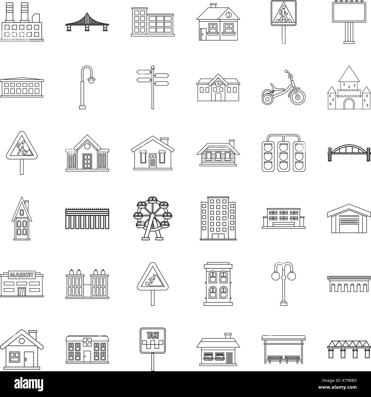 Building icons set, outline style Stock Vector Image & Art - Alamy