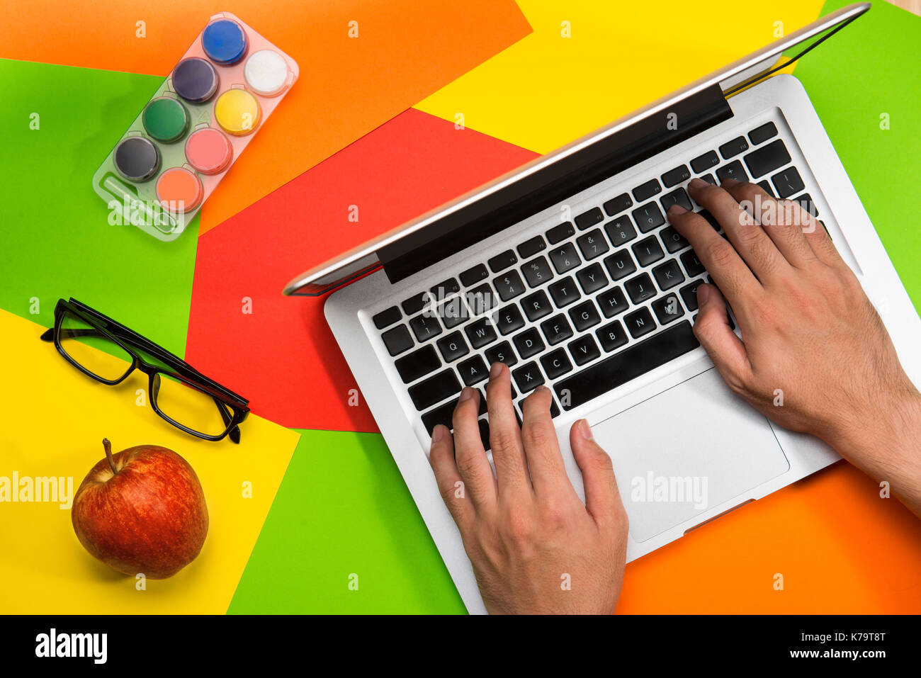 Laptop on desk and colorful hi-res stock photography and images - Alamy