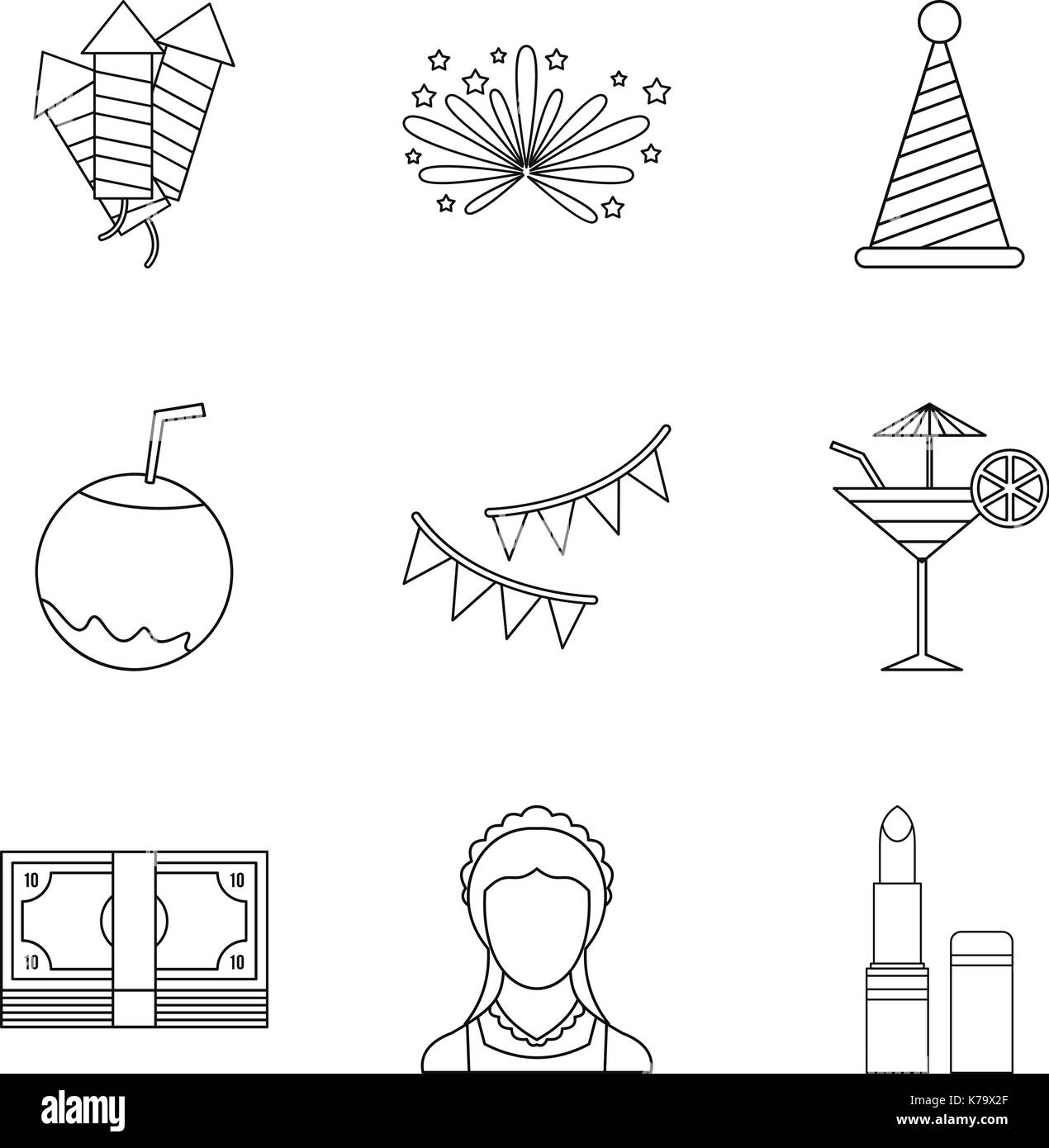 Bright evening icons set, outline style Stock Vector Image & Art - Alamy