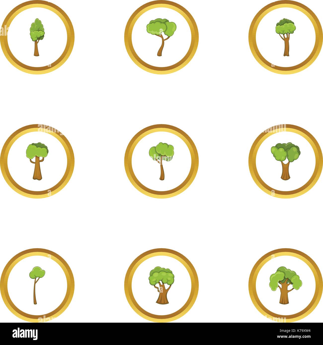 Tree trunk icons set cartoon vector natural lumber hi-res stock ...