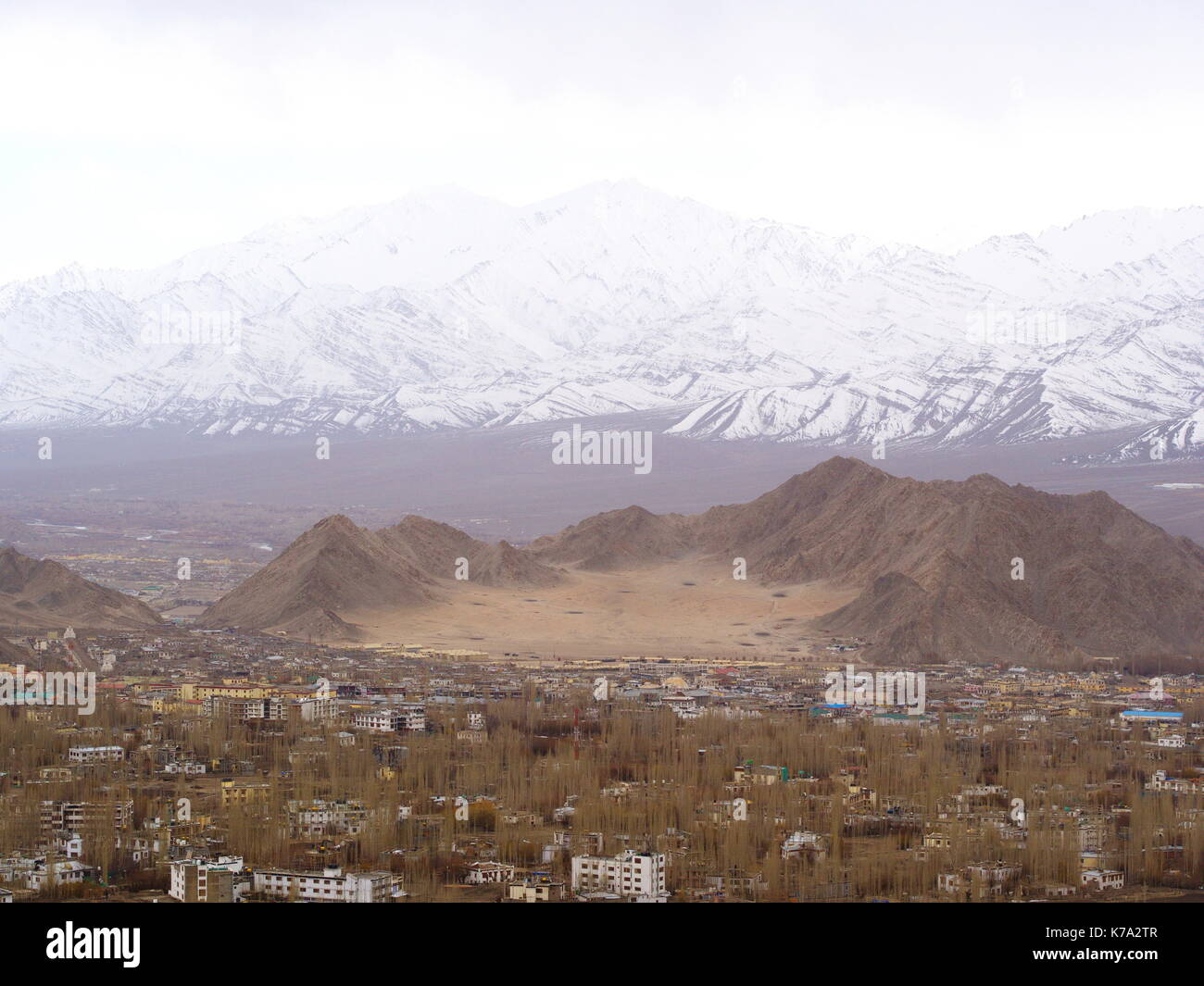 Leh City View with Snow Mountain - Winter Time, Ladahk , Kashmir, India ...