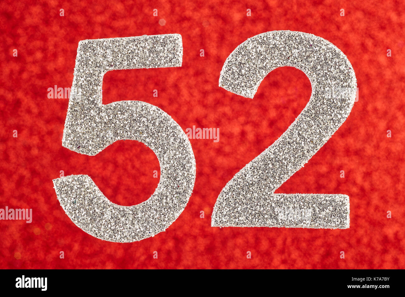 Number fifty-two silver over a red background. Anniversary. Horizontal ...