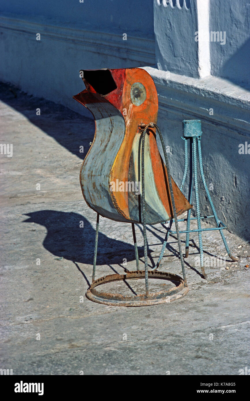 Waste bin in shape of bird, Gobi-Altai, Gobi Desert, Mongolia, Asia ...