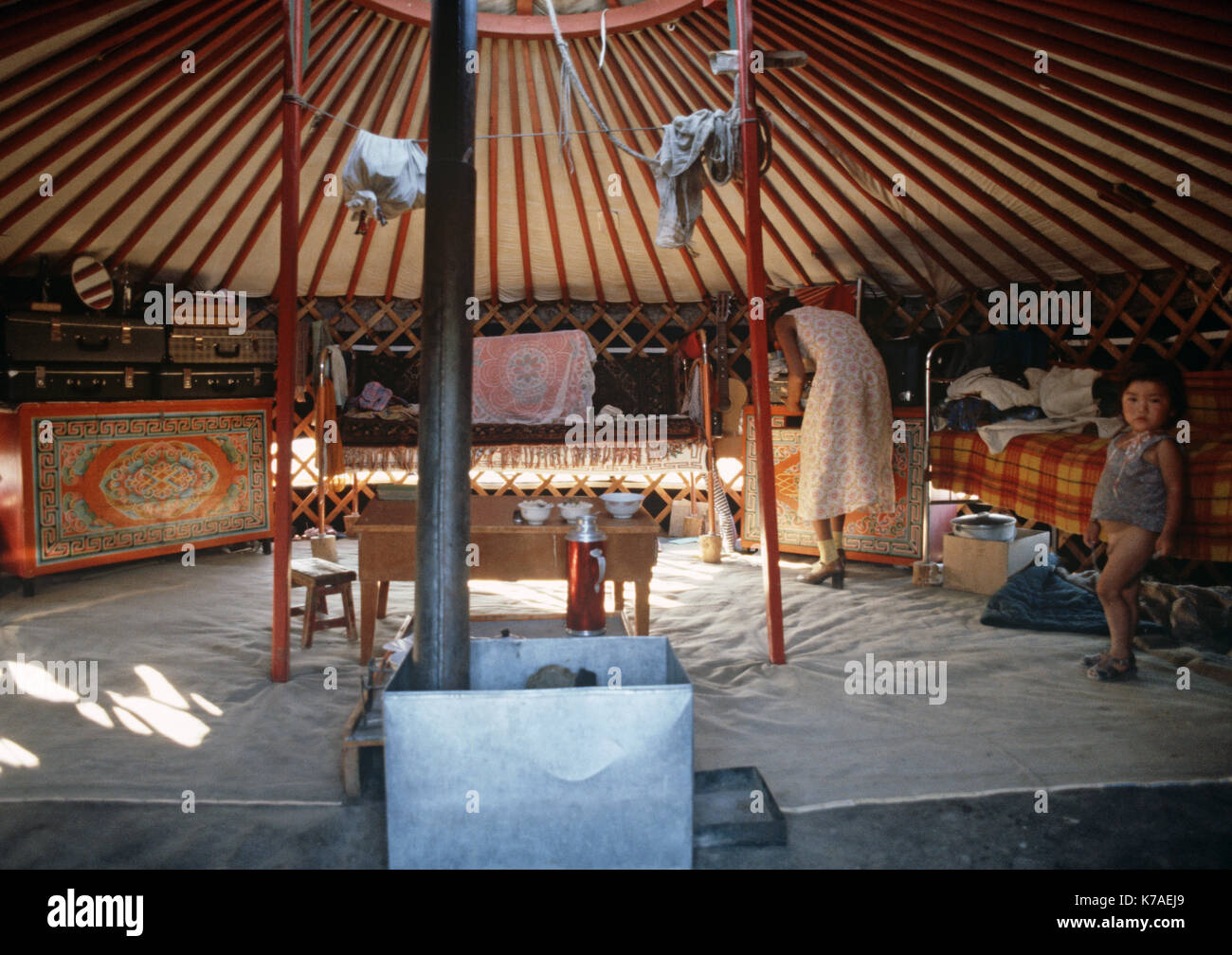 Mongolian family inside their Yurt in Gobi Desert, Gobi-Altai, Mongolia ...