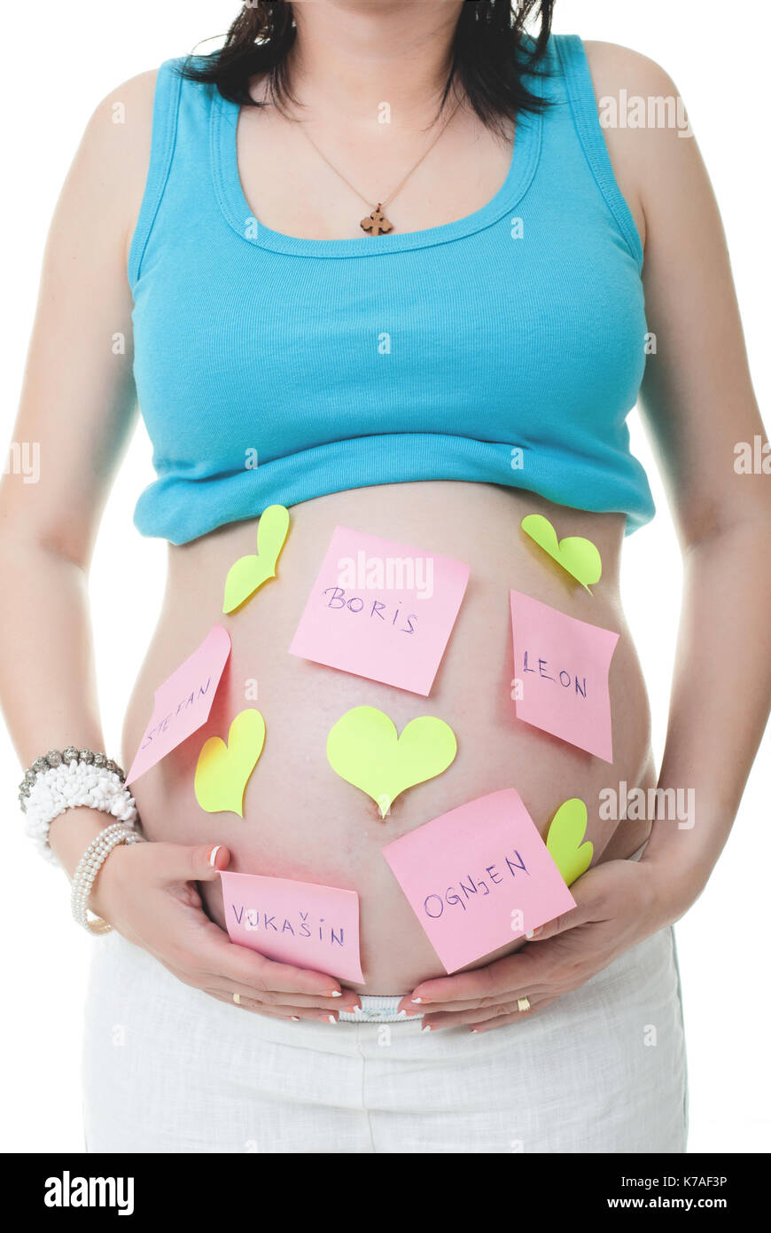 belly pregnant woman with baby names Stock Photo - Alamy