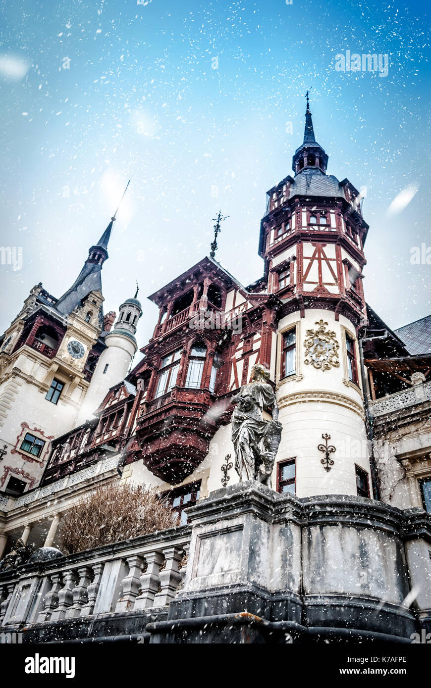 Pelesh Palas in Romania, Sinaia, covered with snow Stock Photo - Alamy