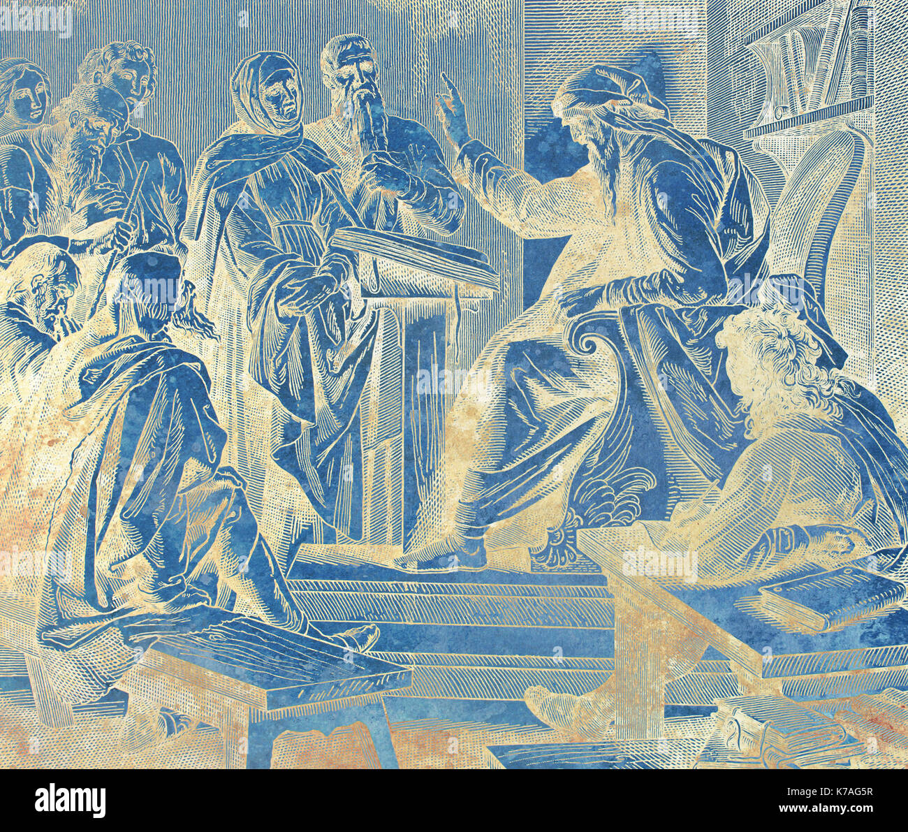 prophet preaching to the people in temple, graphic collage from ...