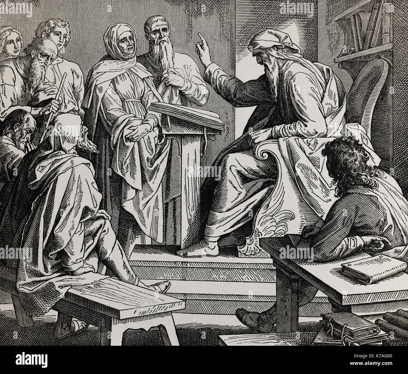 prophet preaching to the people in temple, graphic collage from ...