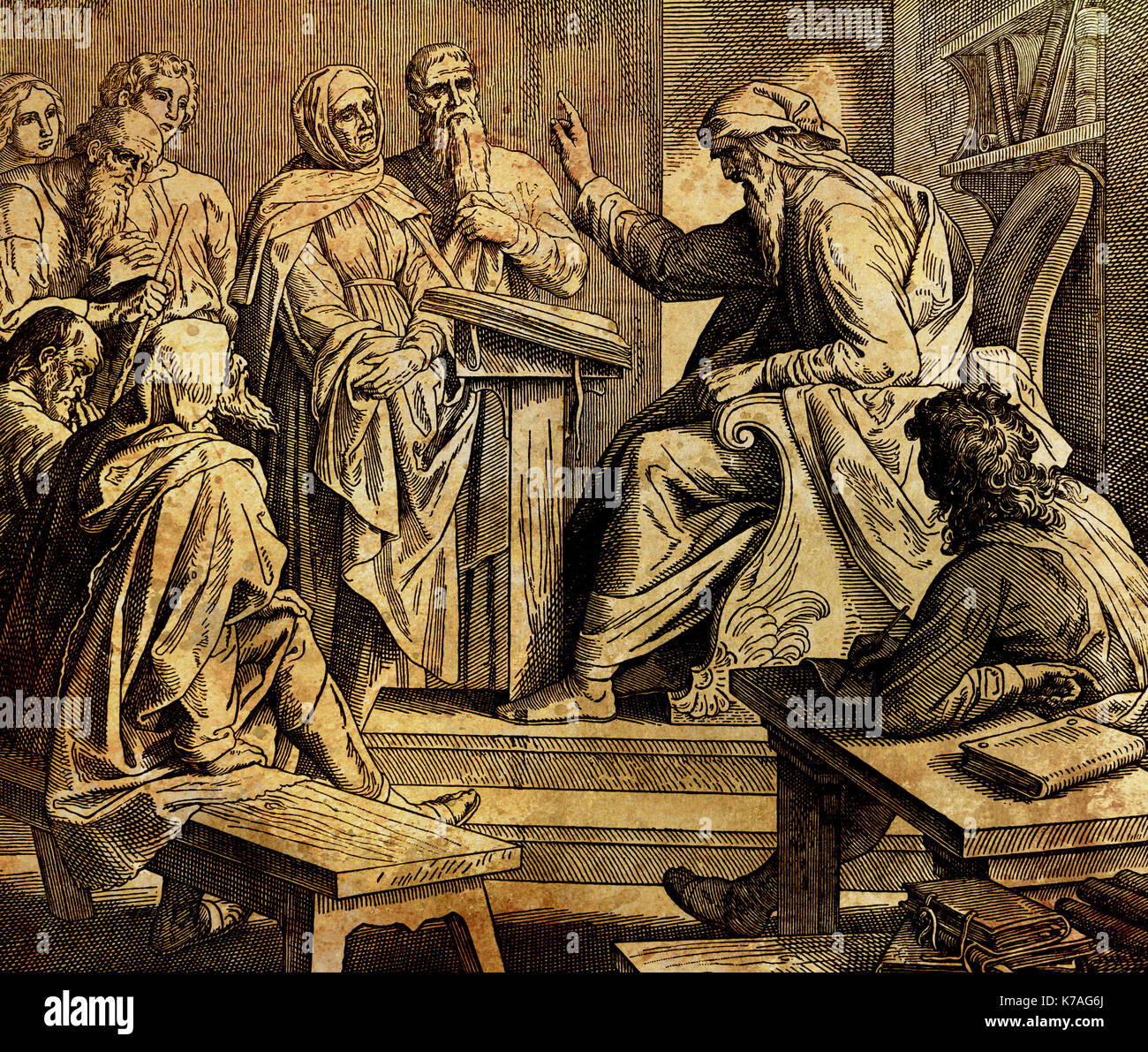 prophet preaching to the people in temple, graphic collage from ...