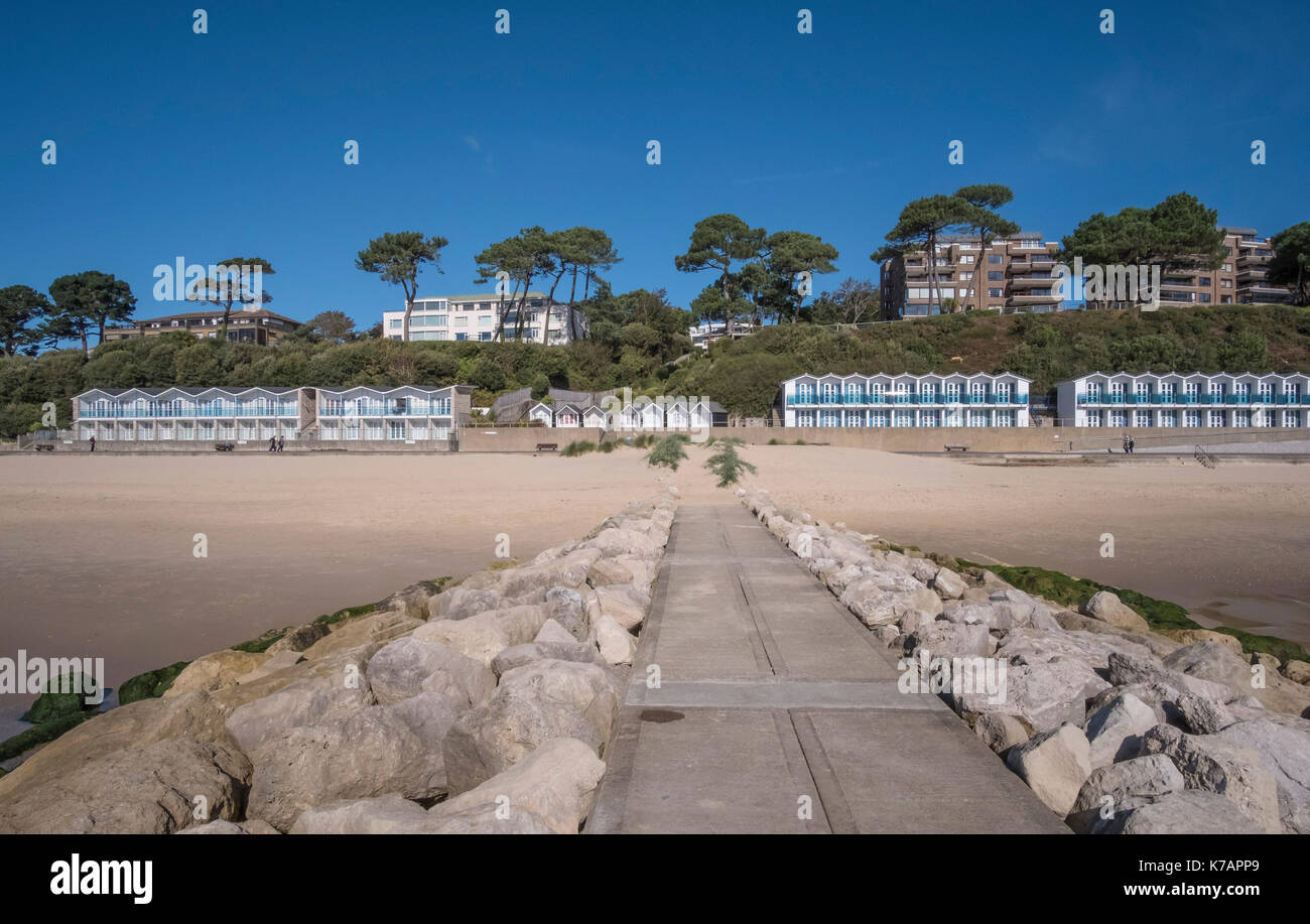Path to Sandy Beach and beach huts at Canford Cliffs, near Bournemouth ...