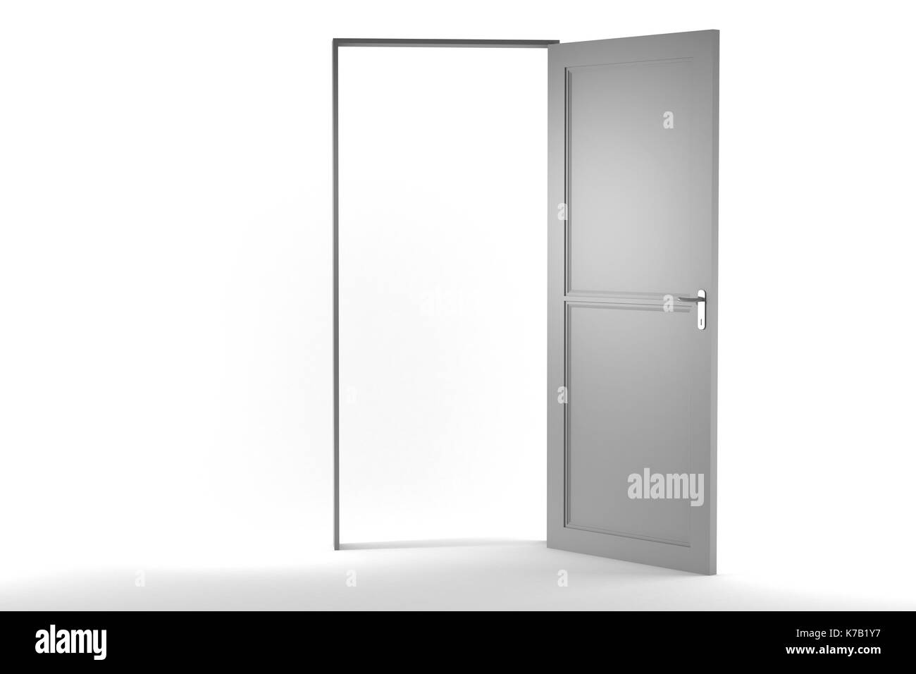 Open door over white background - 3d render Stock Photo - Alamy