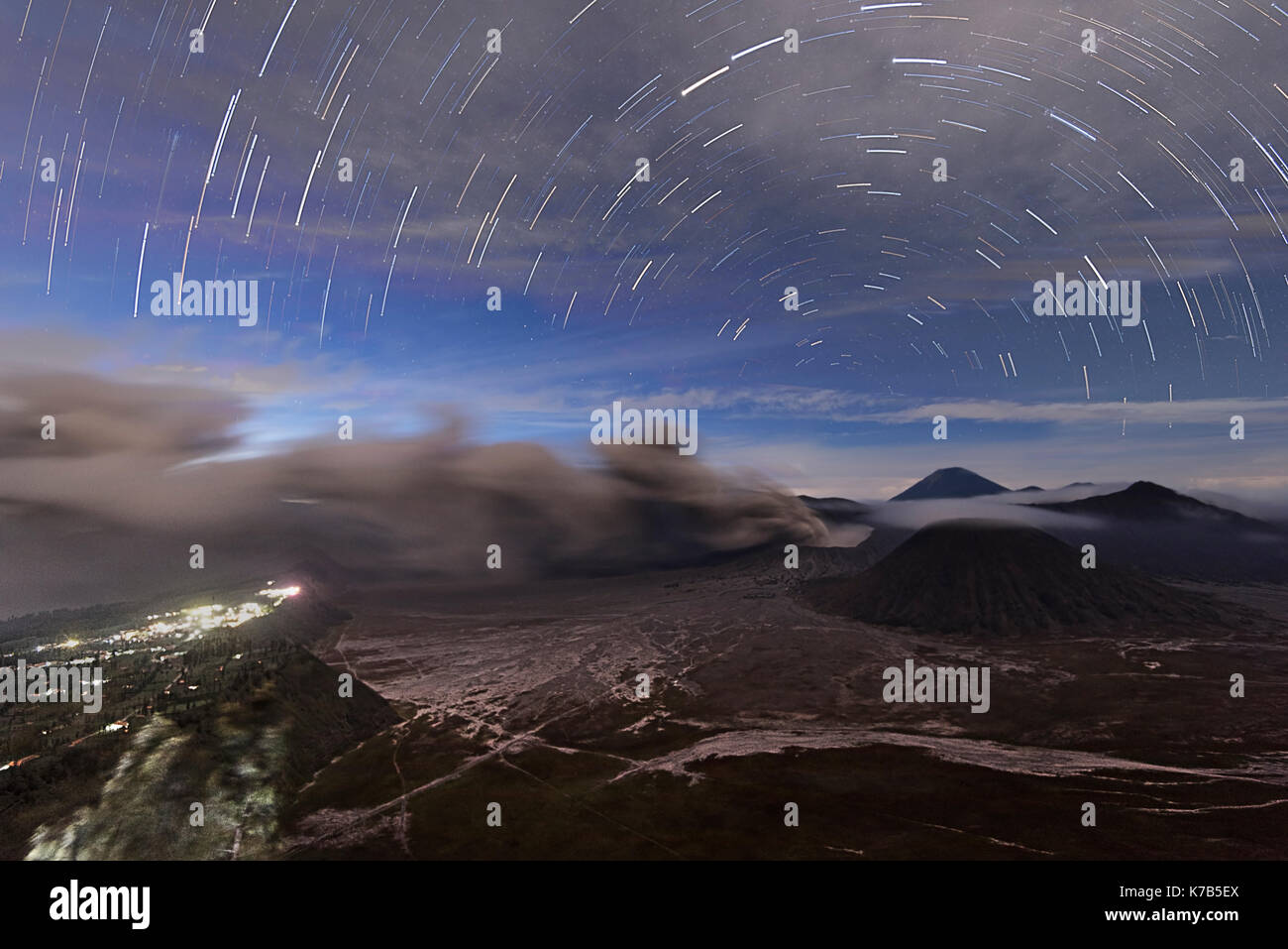 Mount Bromo volcanic eruption and ash coming out from crater, Indonesia ...
