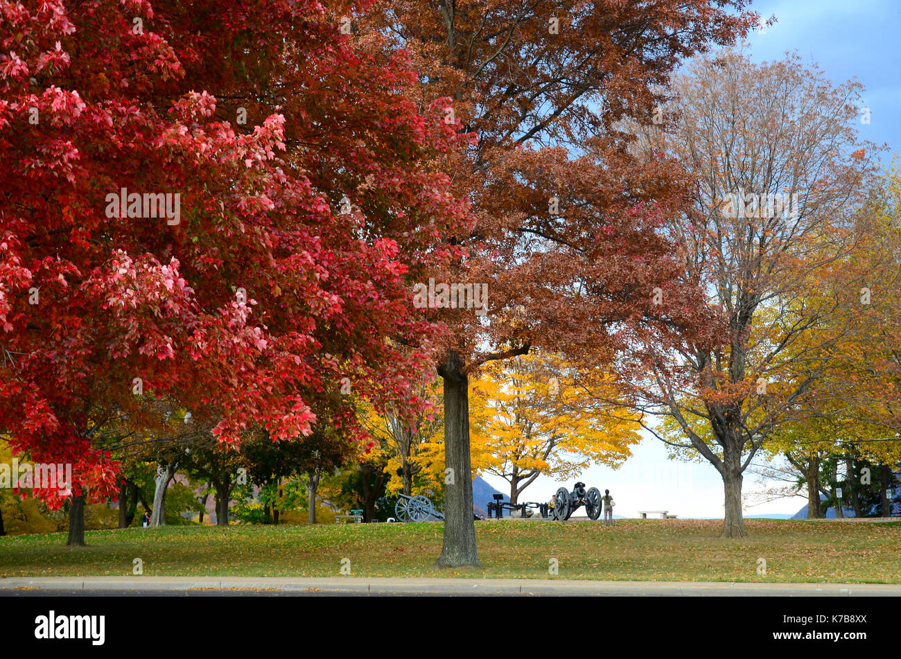 Autumn leaaves at Trophy Point, U.S. Military Academy, West Point, New ...