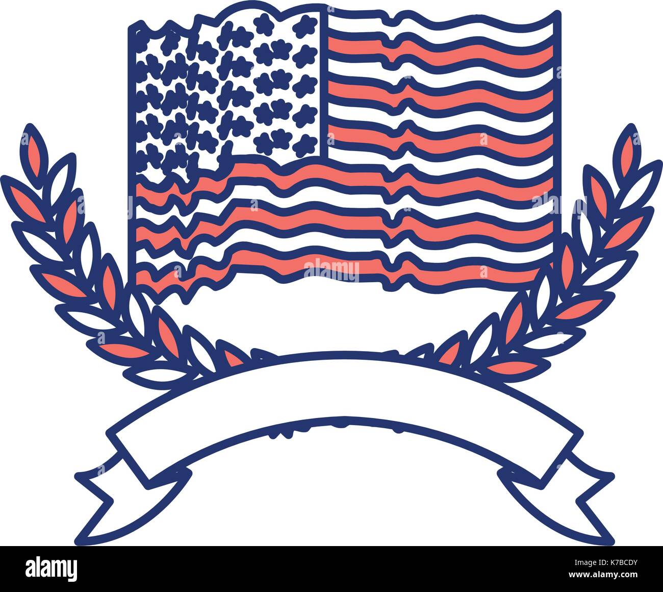 united states flag waving with olive arch branches with ribbon on ...