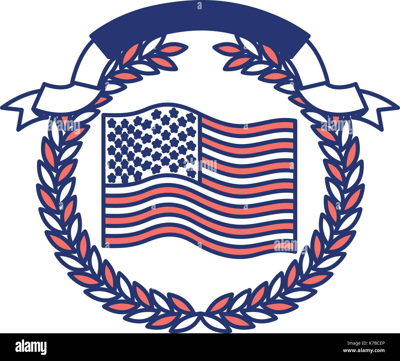 united states flag waving with olive branch crown and ribbon on top in ...