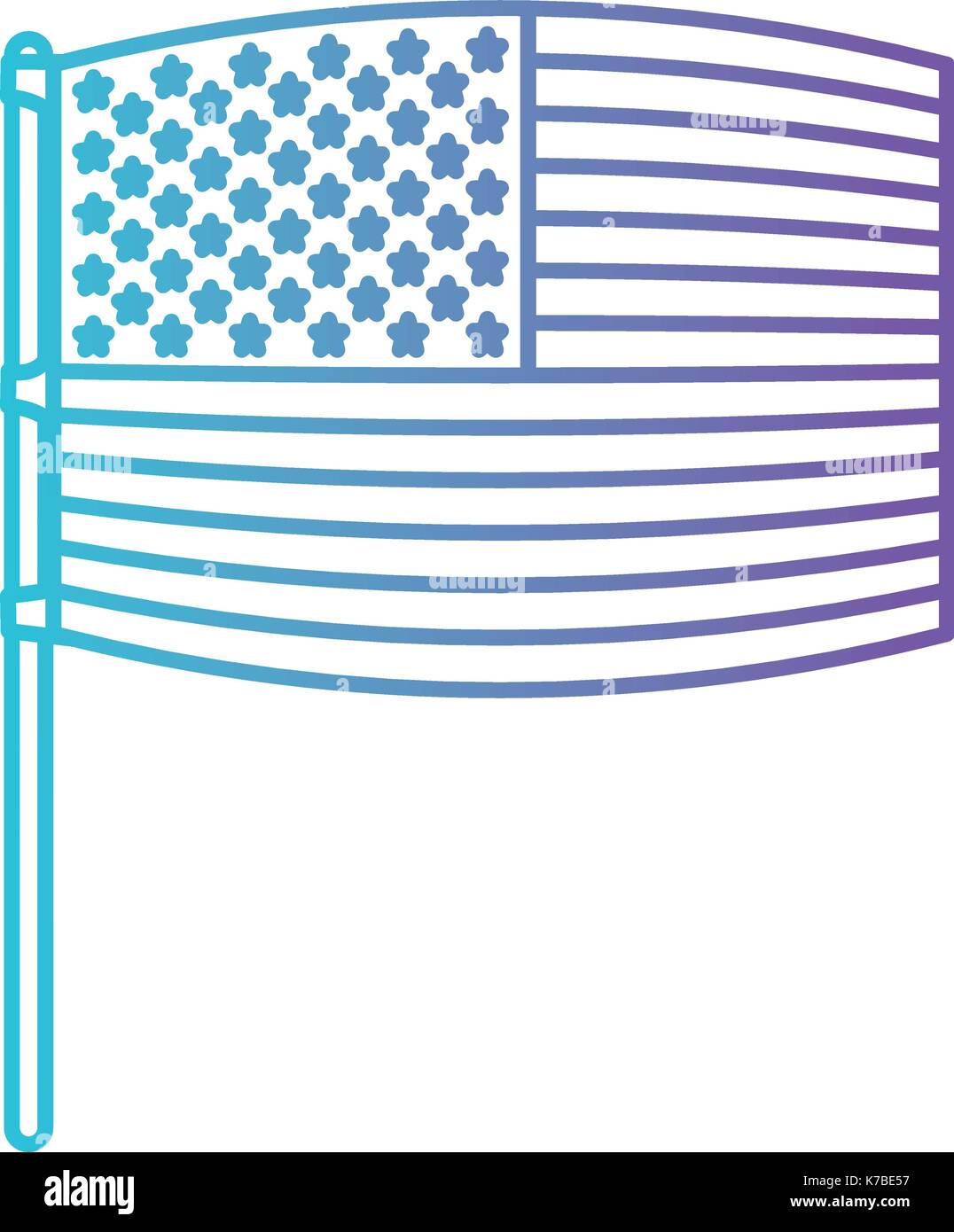flag united states of america in pole waving out in color gradient ...