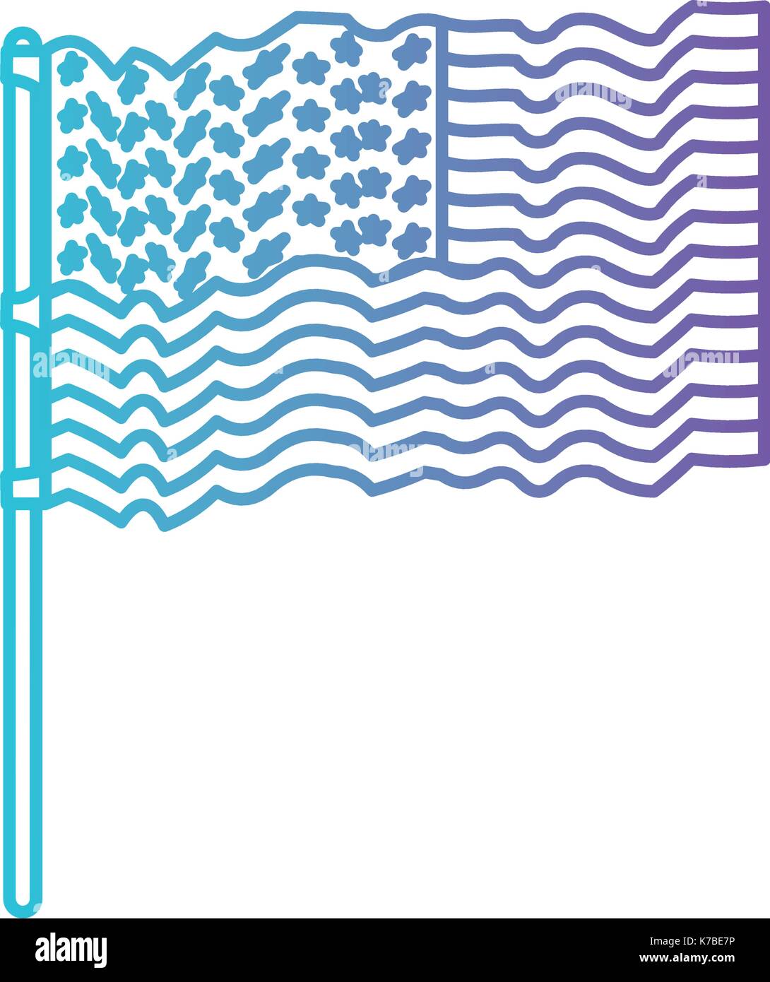 flag united states of america in pole several waves in color gradient ...