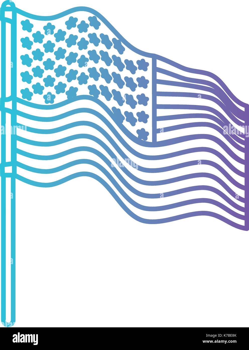 flag united states of america in pole waving to down in color gradient ...
