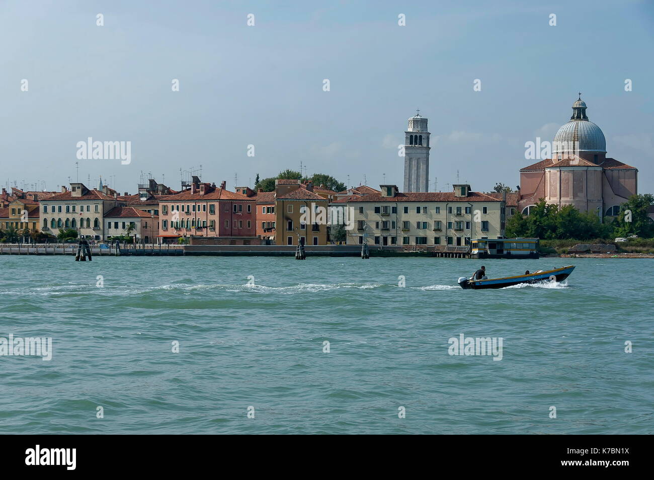 View from the sea at the residential district of waterside in Venezia ...