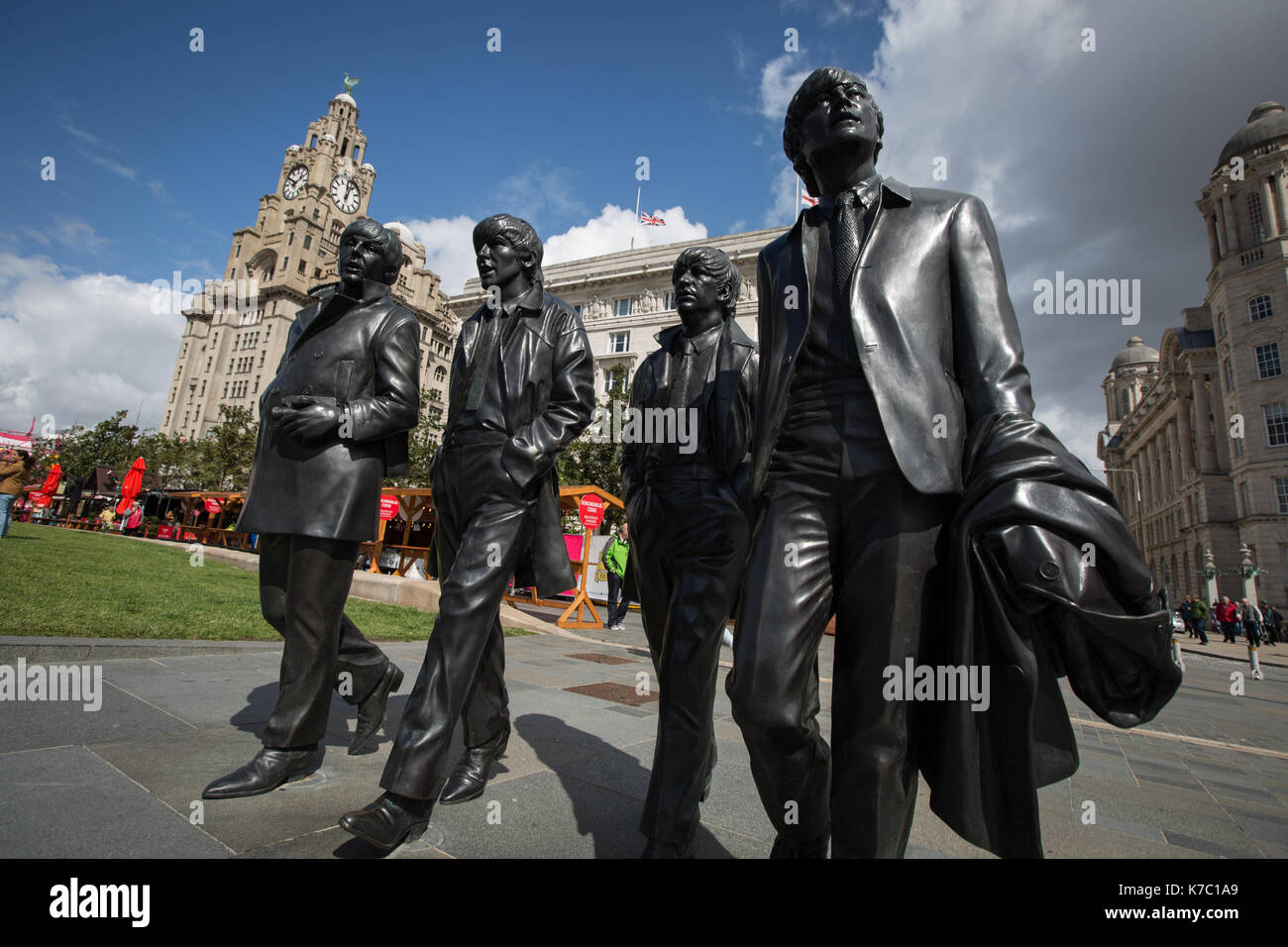 The Beatles statue at Mersey Docks in Liverpool, in England, on 15 ...