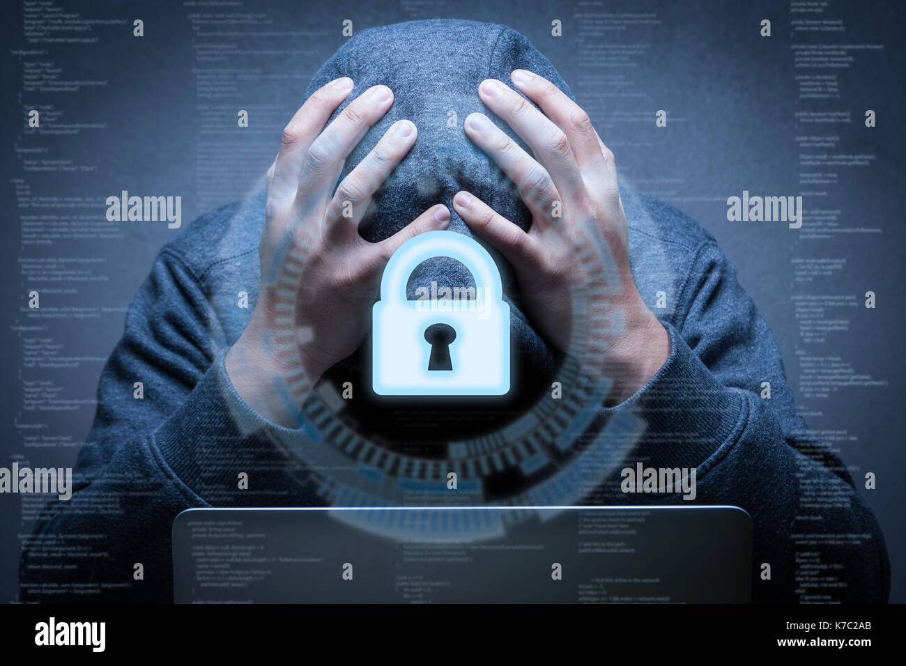 3d rendering keypad lock with hacker failed on hacking computer system ...