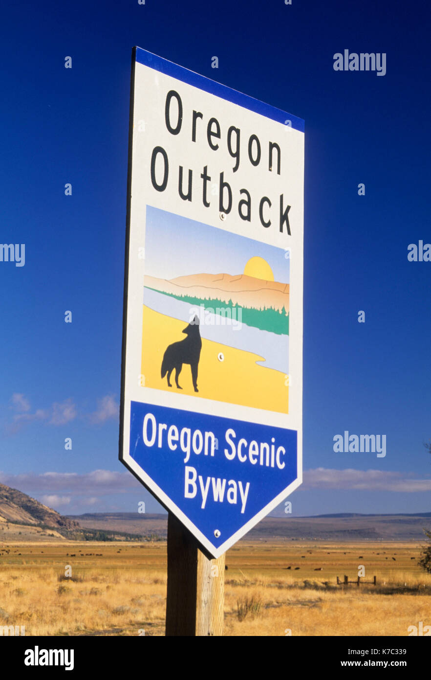 Oregon Outback Scenic Byway sign, Lake County, Oregon Stock Photo - Alamy