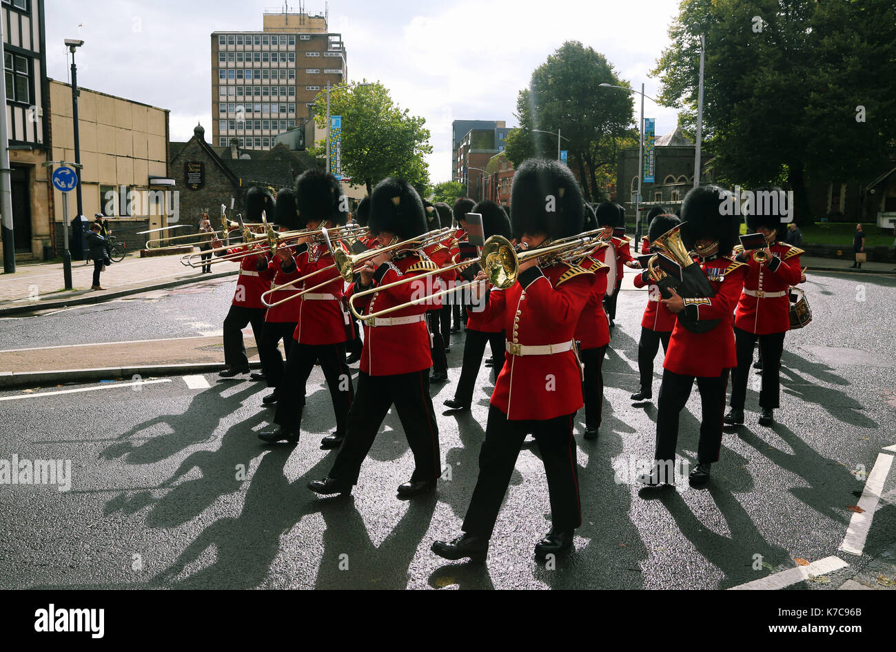 Pictured: The Welsh Guards parade through Princess Way in Swansea ...
