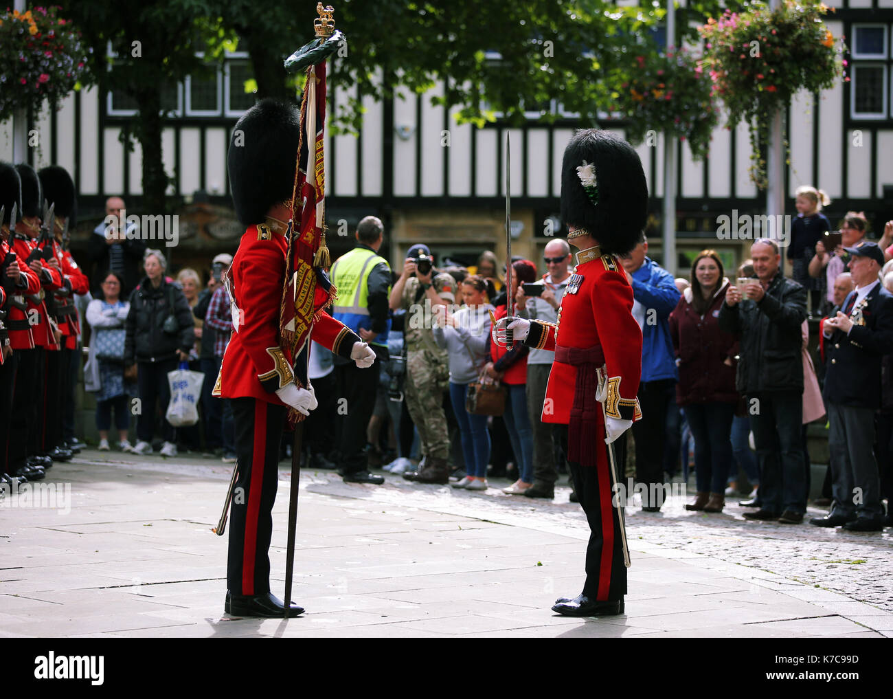 Pictured: The Welsh Guards parade through Castle Square in Swansea ...