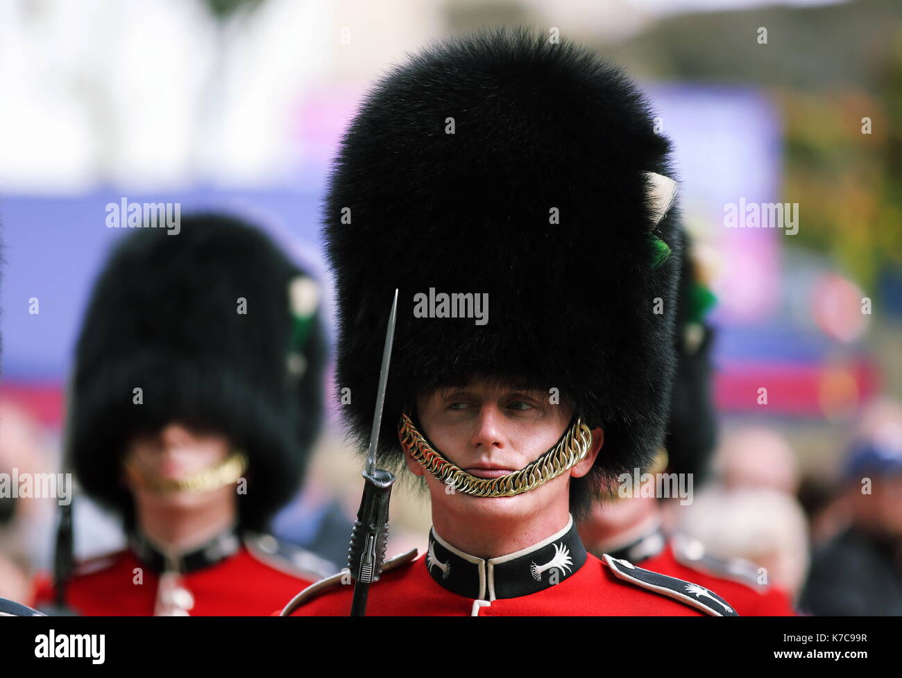 Pictured: The Welsh Guards parade through Castle Square in Swansea ...