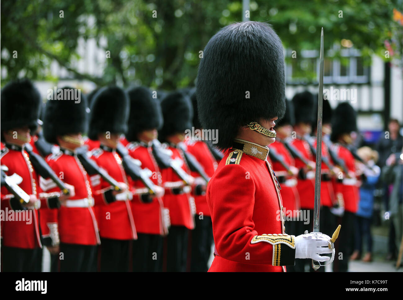 Pictured: The Welsh Guards parade through Castle Square in Swansea ...