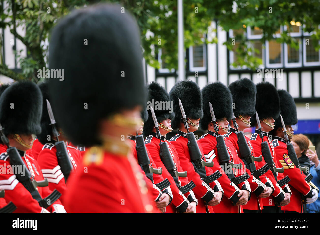 Pictured: The Welsh Guards parade through Castle Square in Swansea ...
