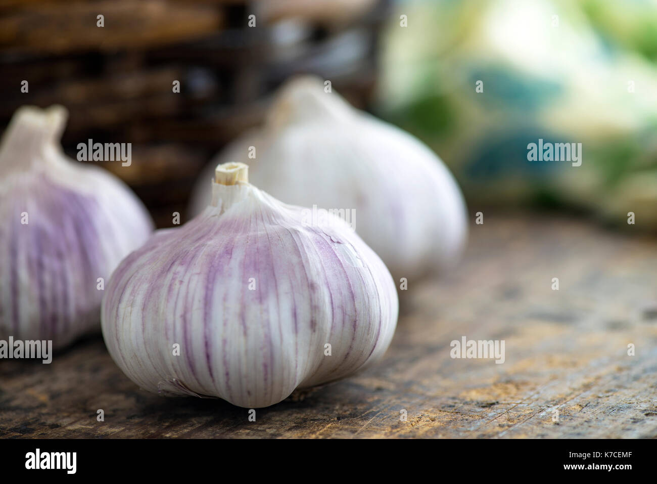 arrangement of pink garlic focus on the foreground short with a shallow ...