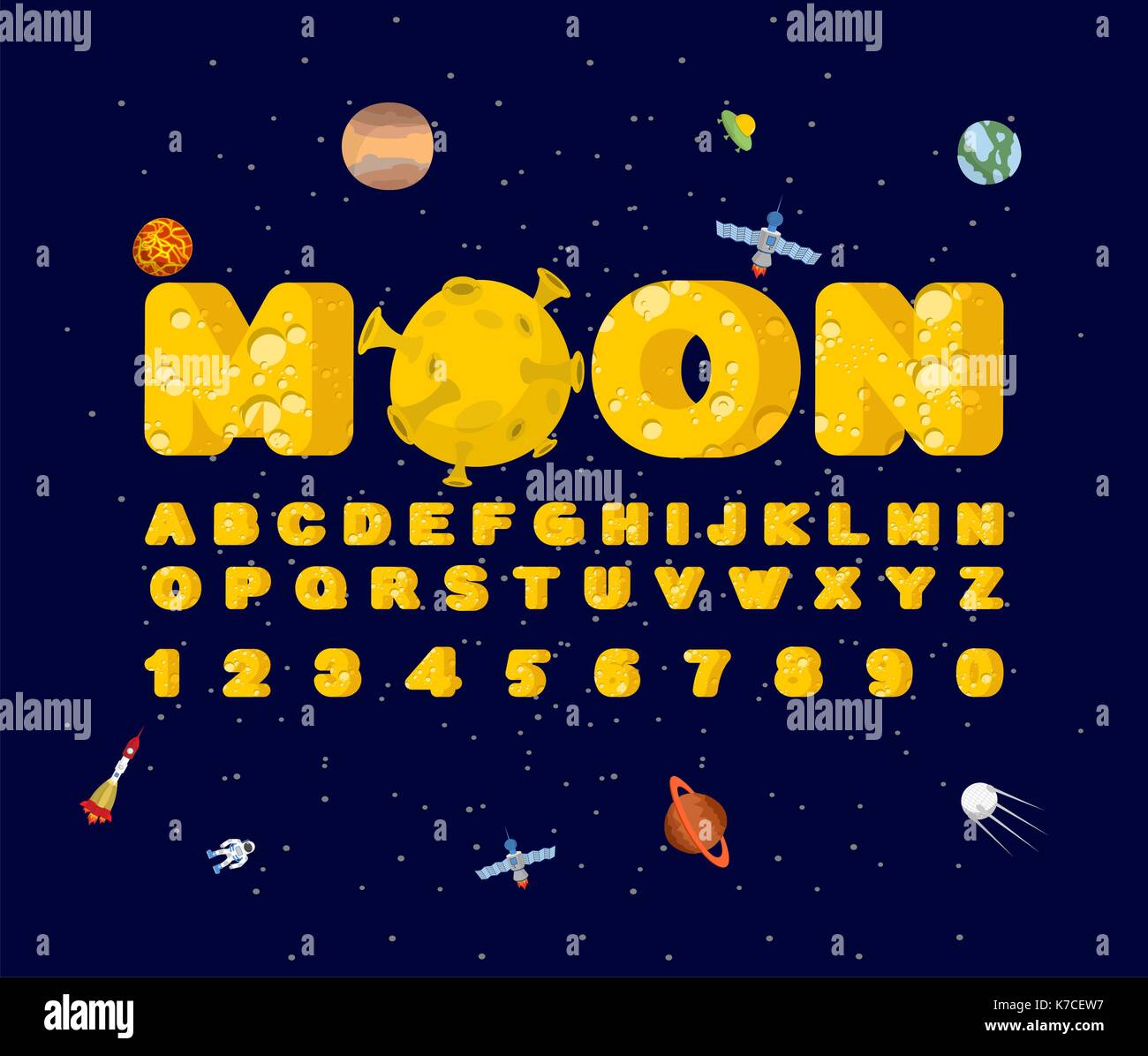 Moon font. Yellow letters of moon texture. Vector alphabet Stock Vector ...
