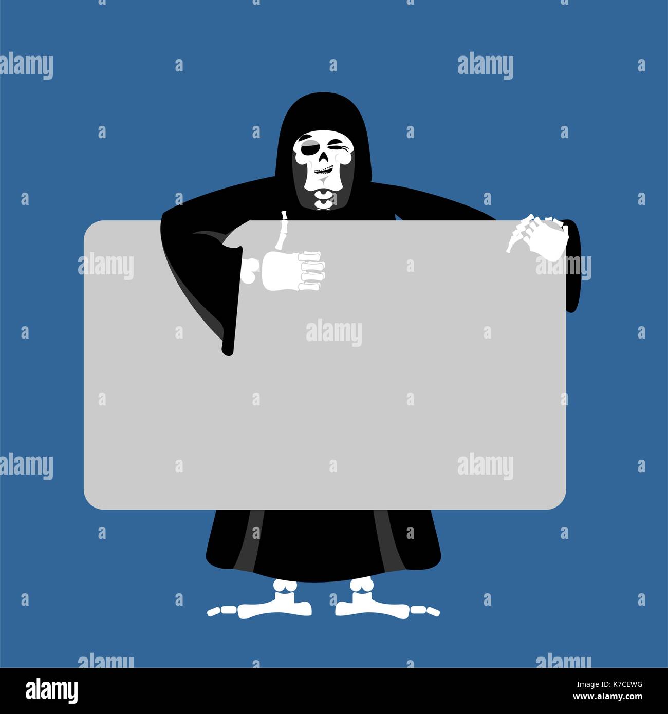 Grim reaper holding banner blank. death and white blank. skeleton in ...