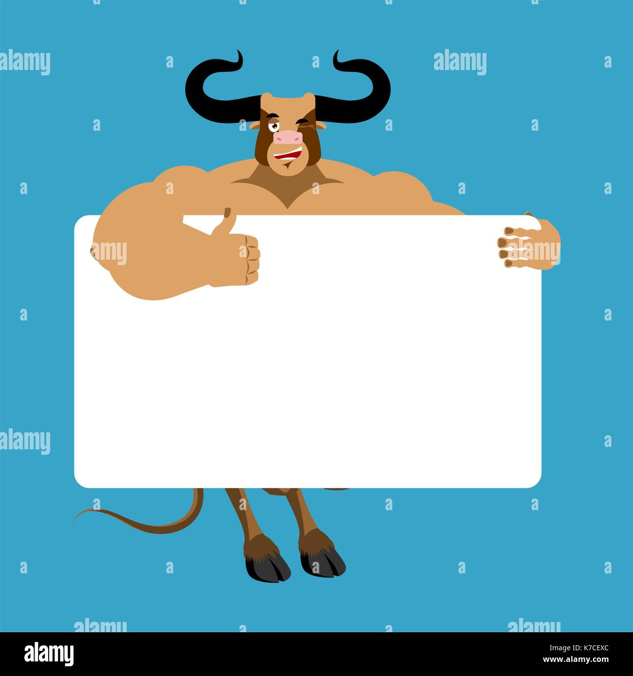 bull holding banner blank. Minotaur and white blank. buffalo joyful ...