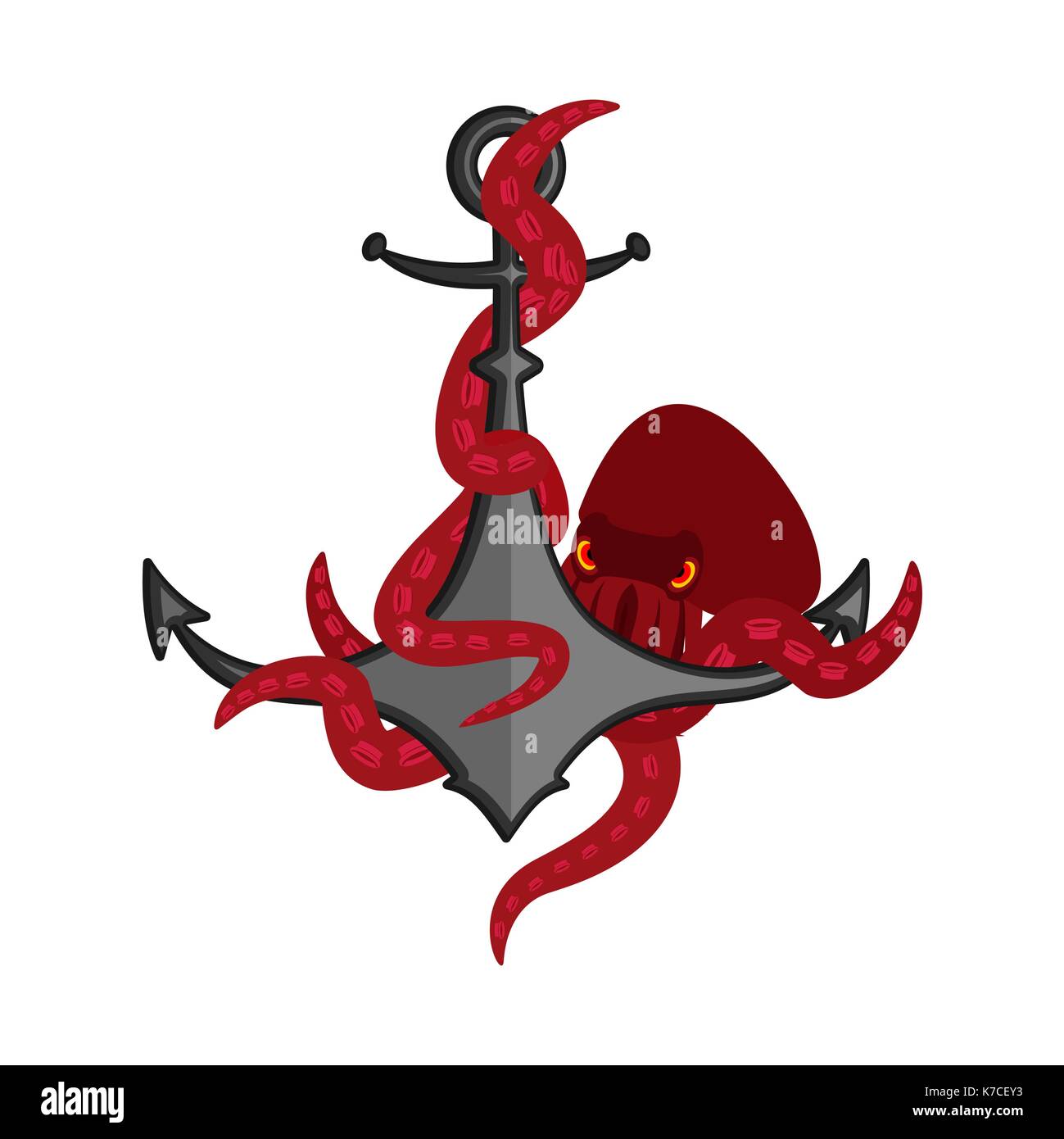 Octopus and anchor. devilfish and ship armature. Vector illustration ...