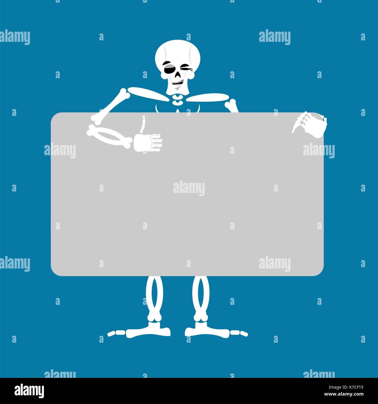 Skeleton holding banner blank. death and white blank. skull joyful ...