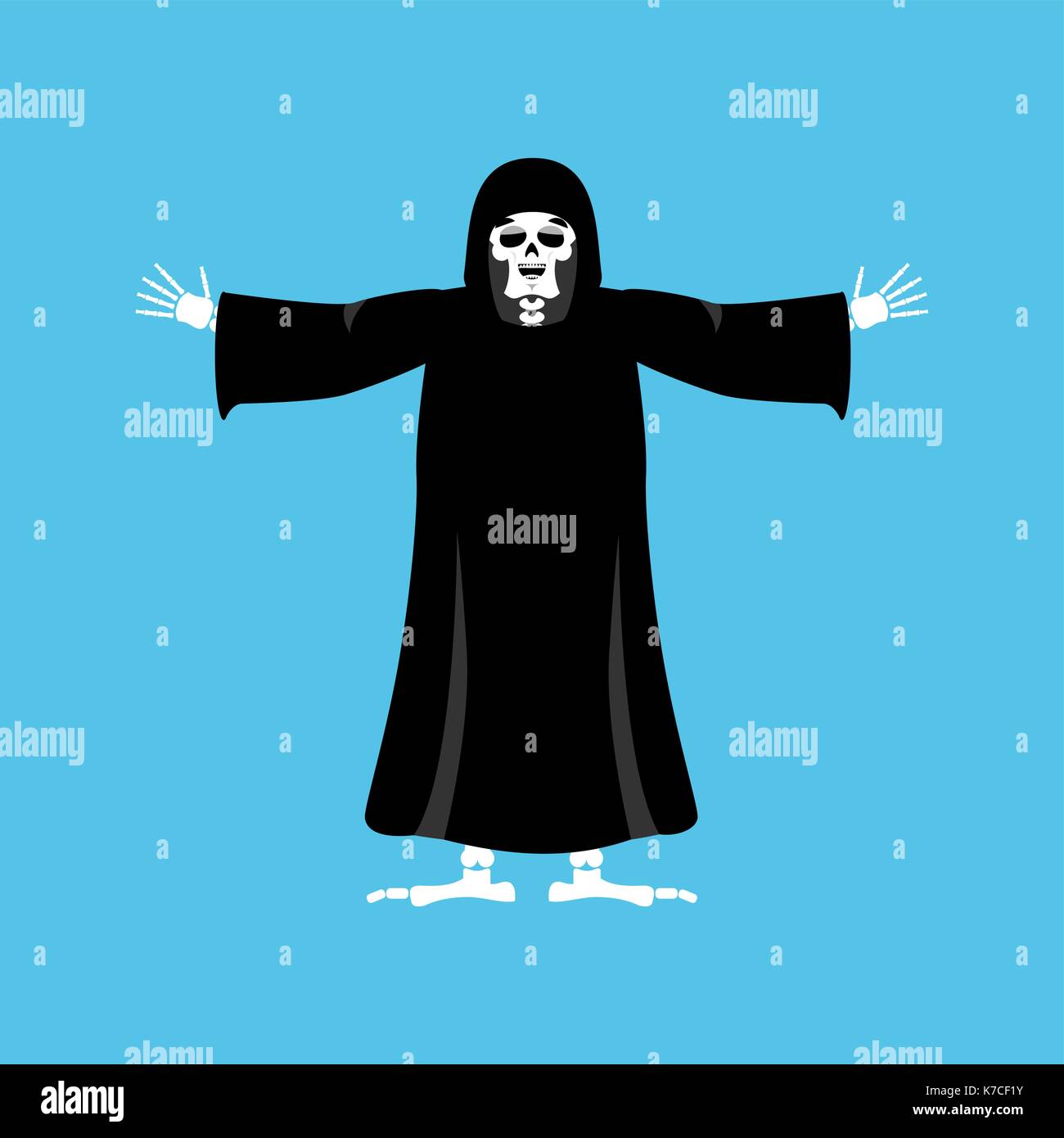 Grim reaper happy. death merry. skeleton in black cloak cheerful ...