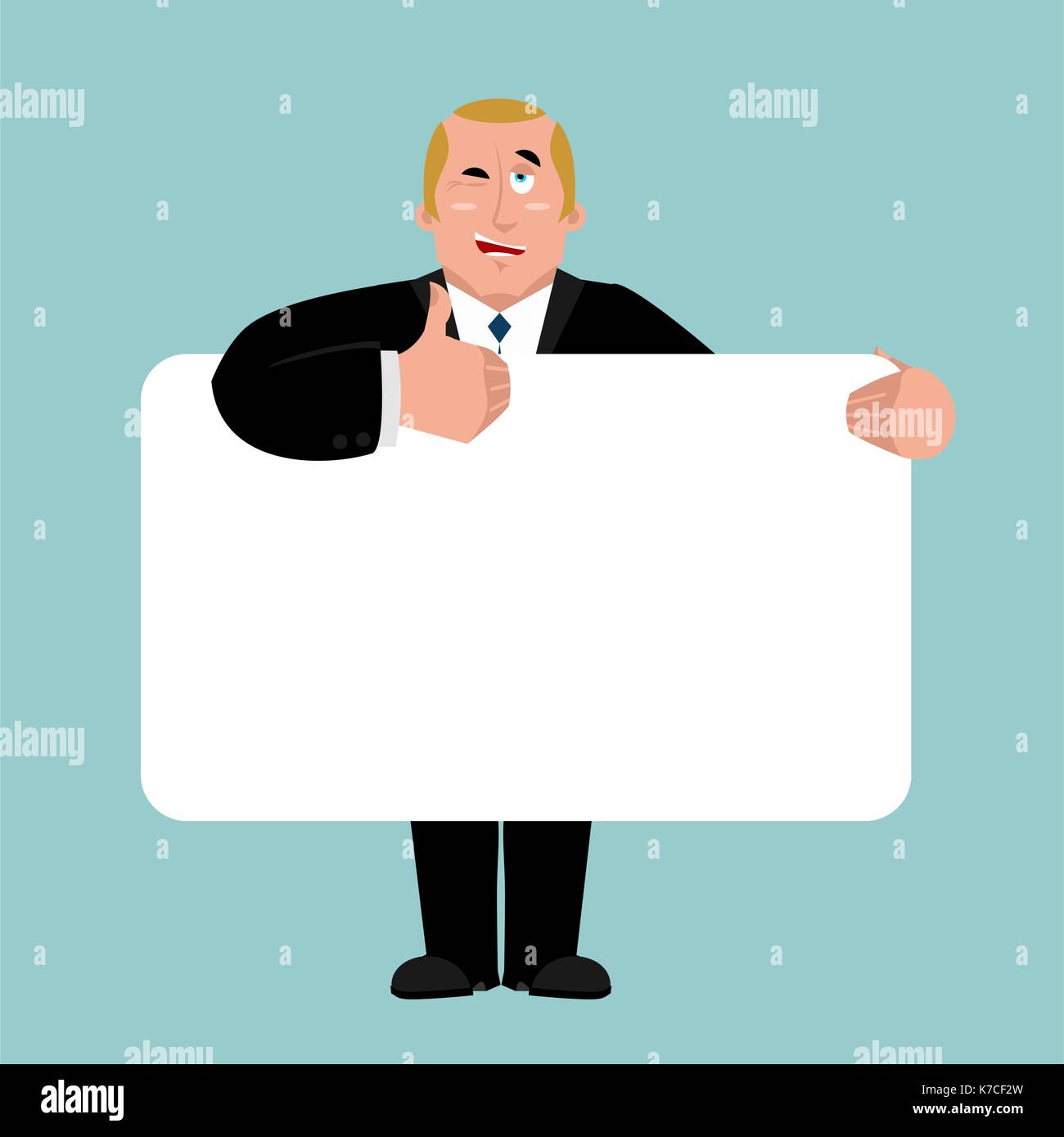 president holding banner blank. boss and white blank. businessman ...