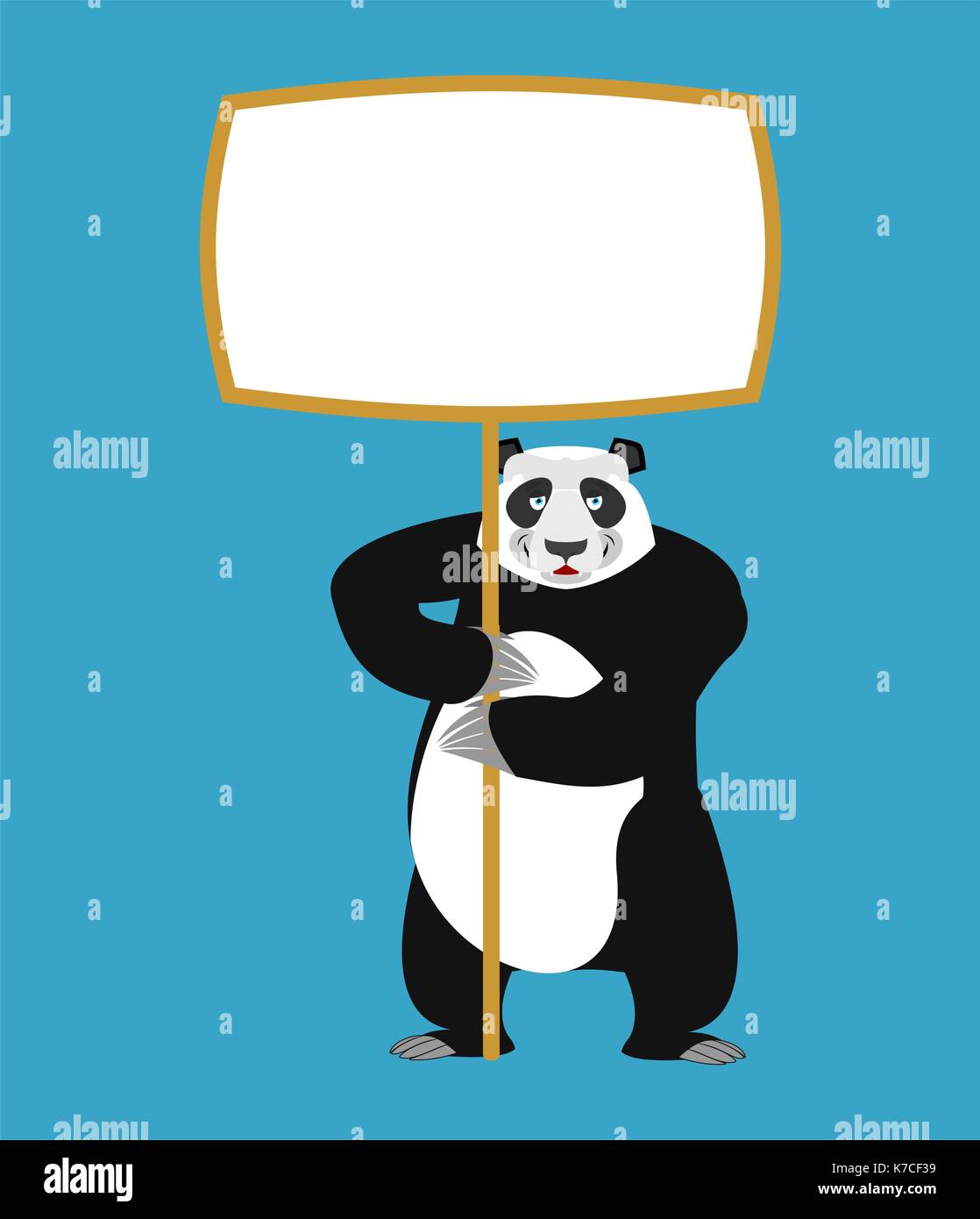 Panda holding banner blank. Chinese bear and white blank. Animal joyful ...