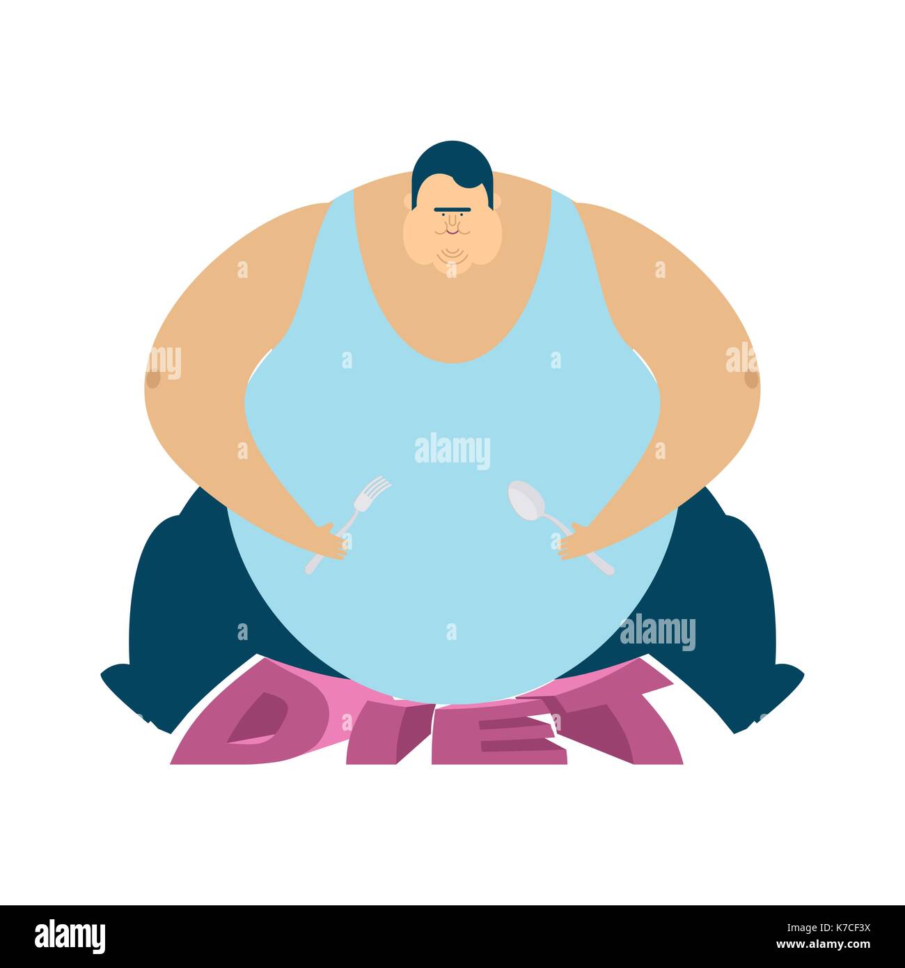 Fat guy go on a diet. Glutton Thick man. fatso vector illustration ...