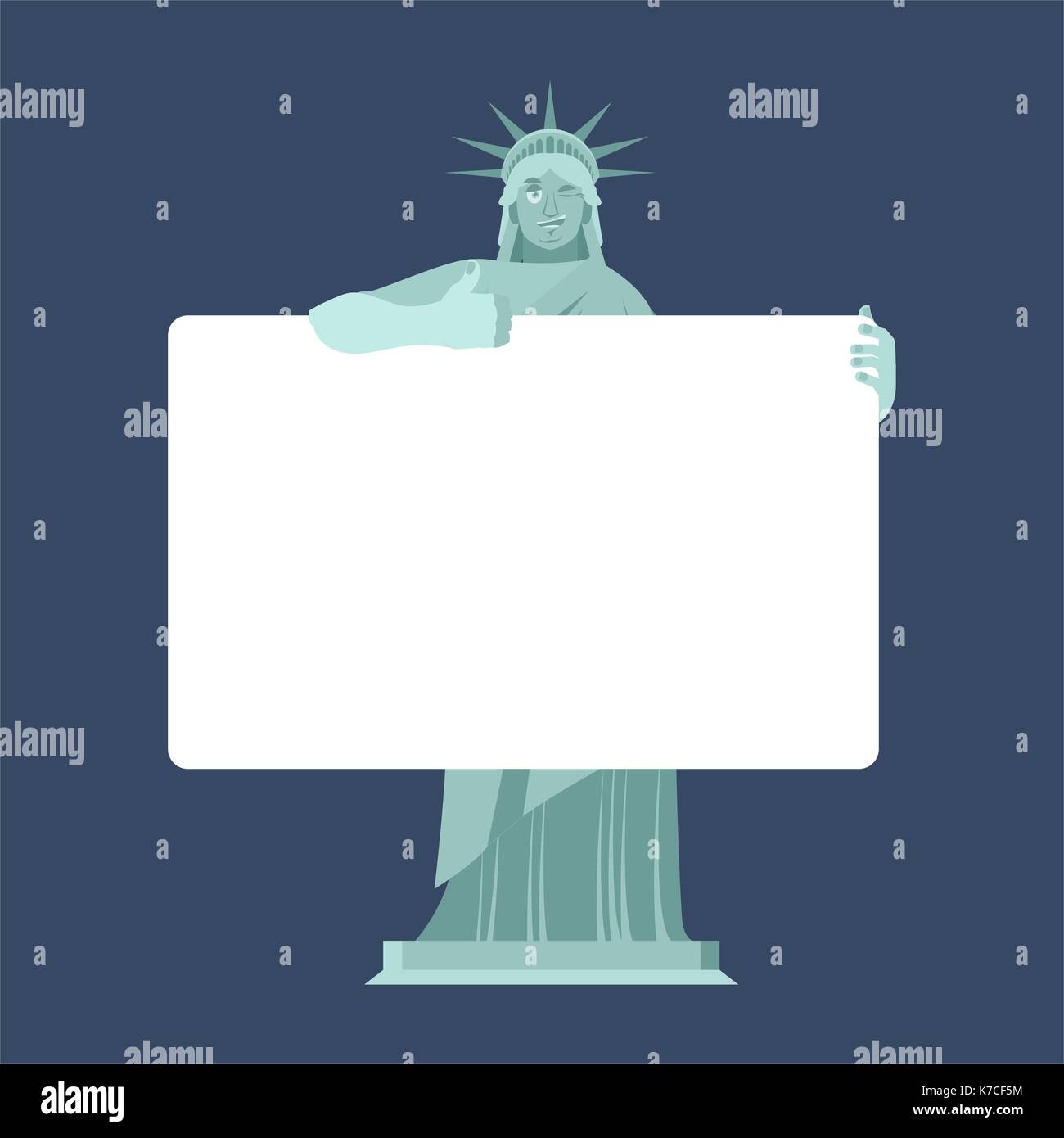 Statue of Liberty holding banner blank. American character and white ...