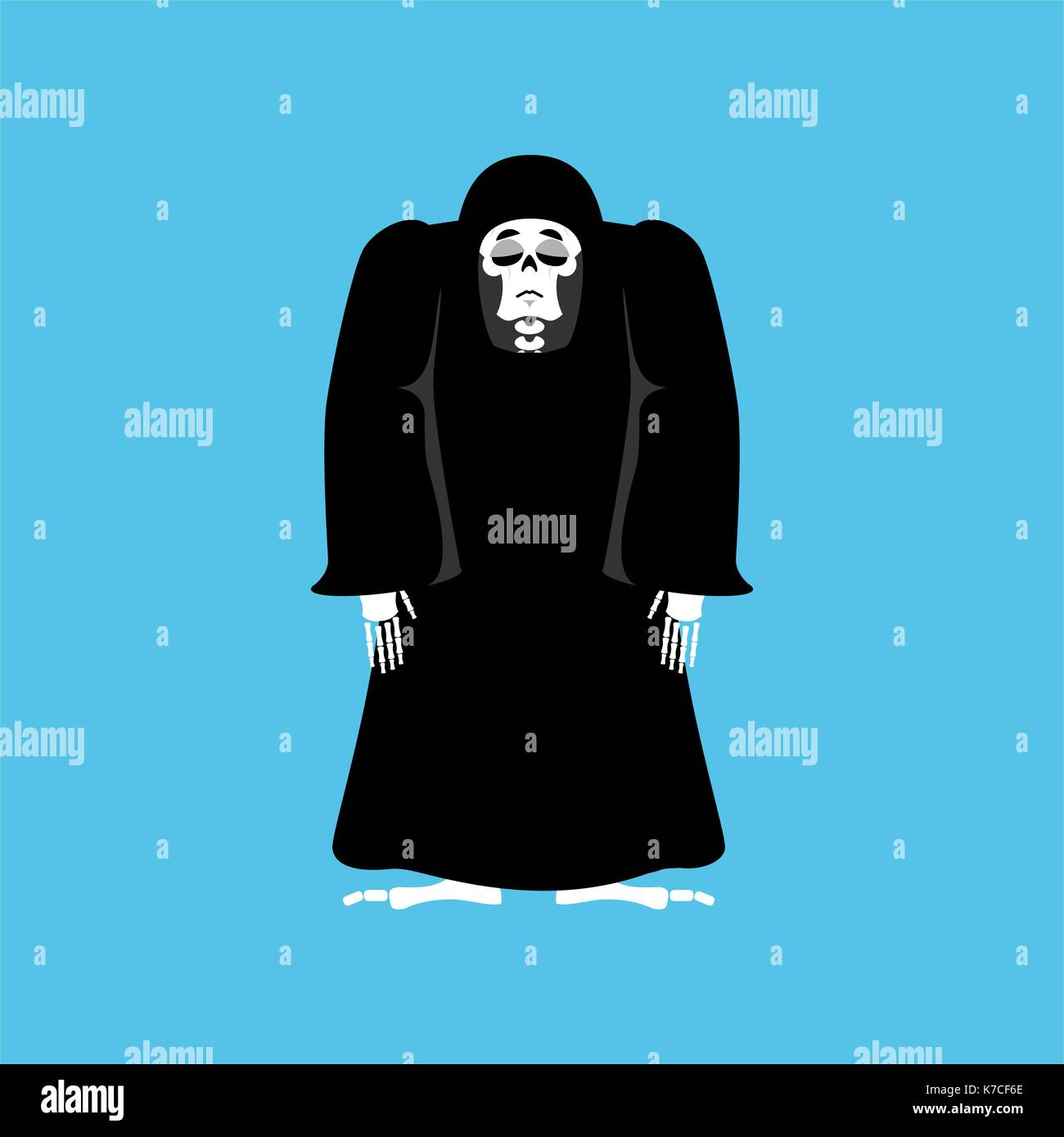 Grim reaper sad. death depression. skeleton in black cloak sorrowful ...