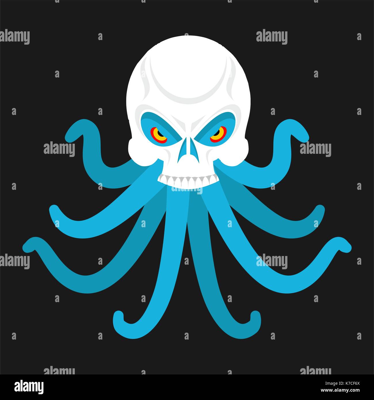 Octopus and skull. poulpe and head of skeleton. Vector illustration ...